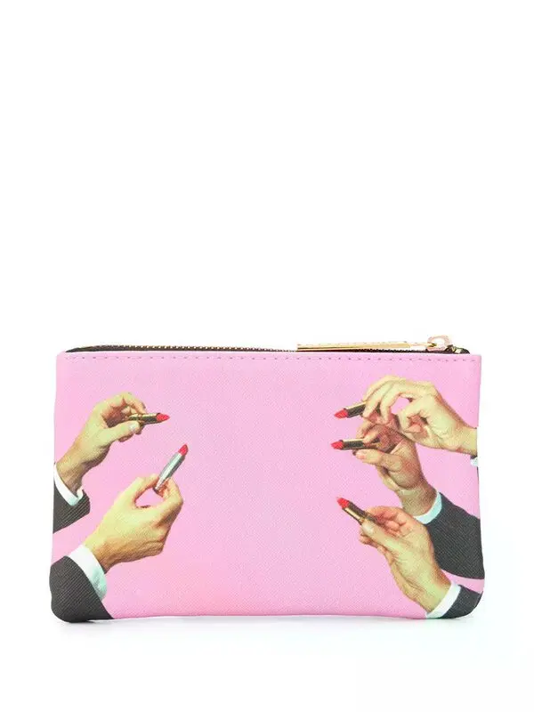 SELETTI Lipstick-print Make-up Bag - Pink