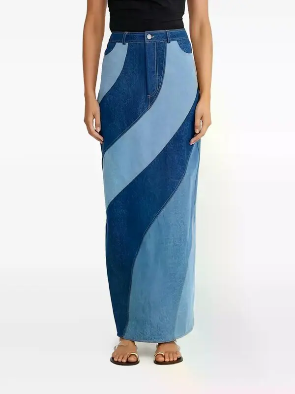 Significant Other Diagonal-panel Denim Maxi Skirt - Blue