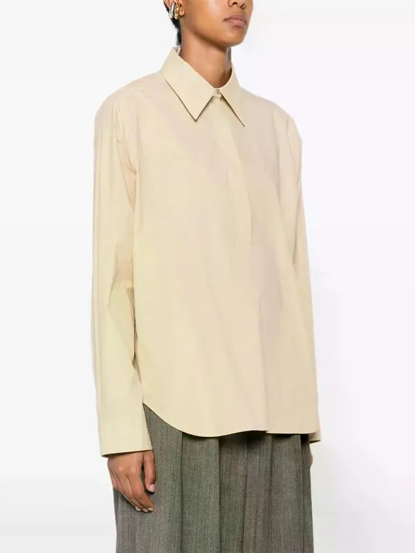 THE ROW Margan Long-sleeve Curved Hem Shirt - Neutrals