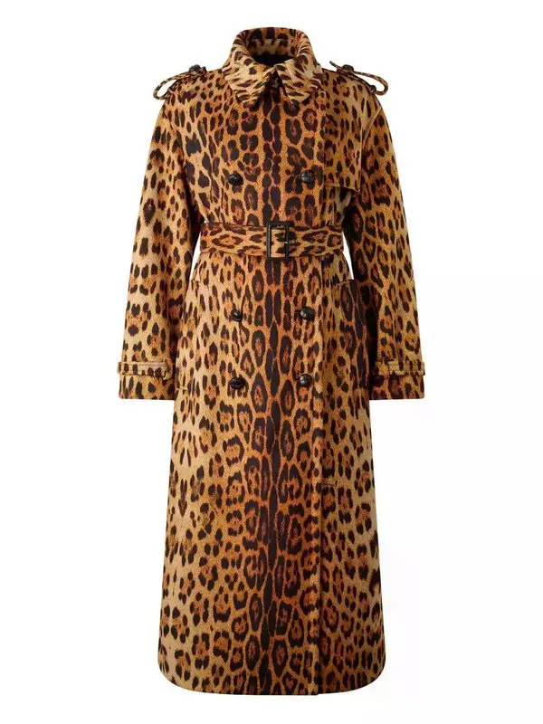 Roberto Cavalli Jaguar-print Belted Trench Coat - Brown