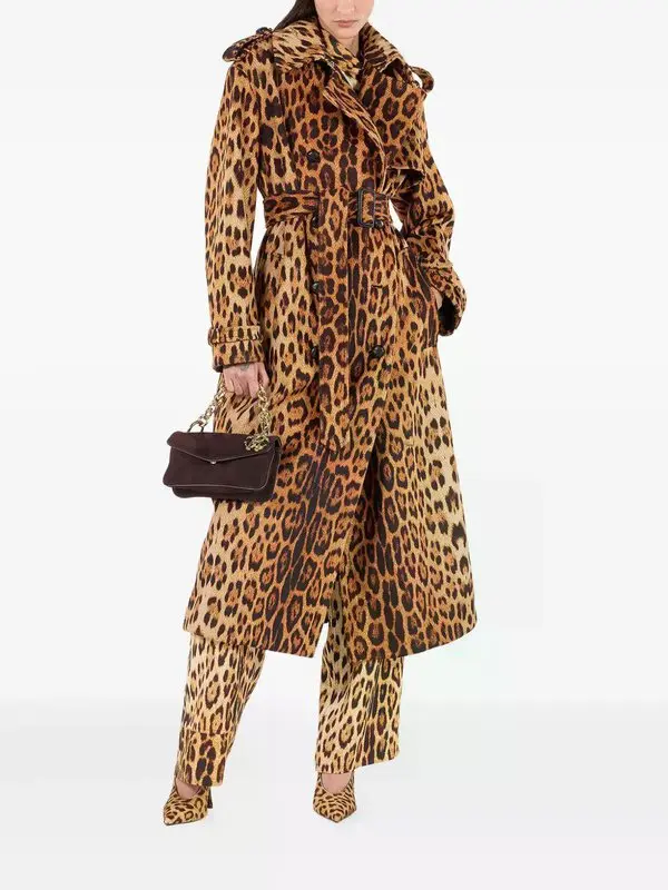 Roberto Cavalli Jaguar-print Belted Trench Coat - Brown