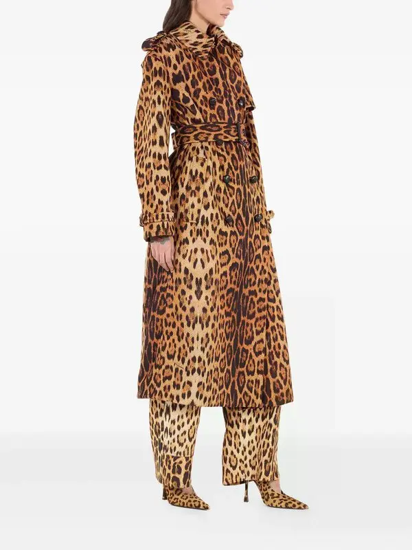 Roberto Cavalli Jaguar-print Belted Trench Coat - Brown