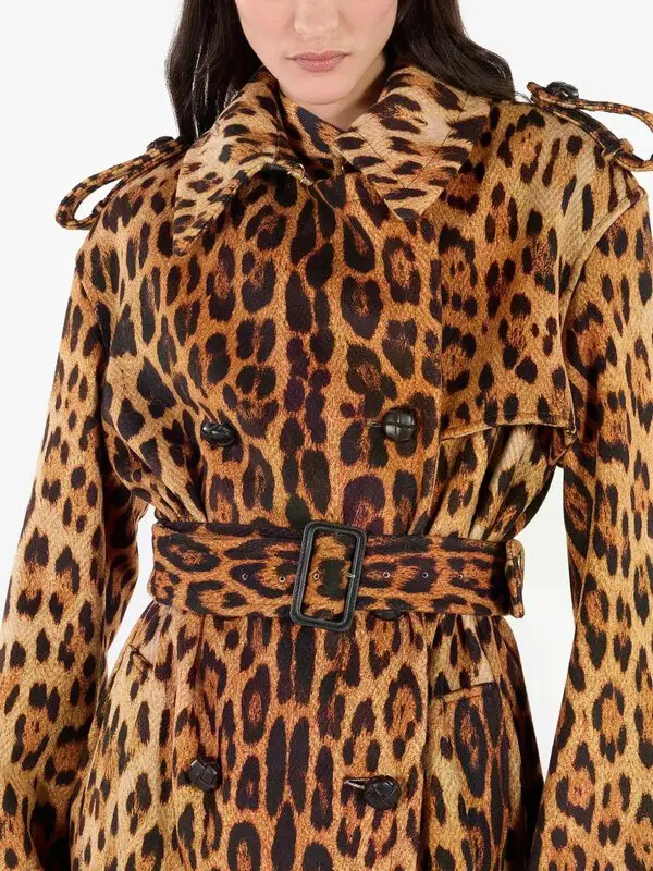 Roberto Cavalli Jaguar-print Belted Trench Coat - Brown