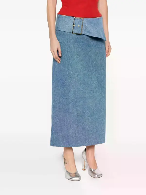 ROWEN ROSE Belted Denim Midi Skirt