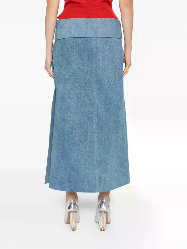 ROWEN ROSE Belted Denim Midi Skirt