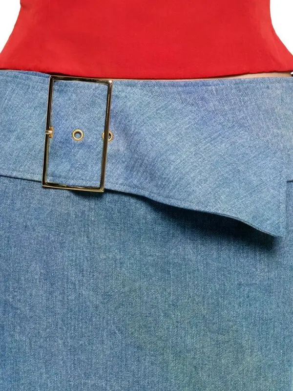 ROWEN ROSE Belted Denim Midi Skirt