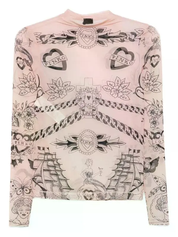Pinko Graphic-print Mesh Top