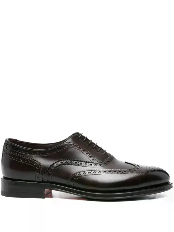 Santoni Leather Brogue Oxford Shoes - Black