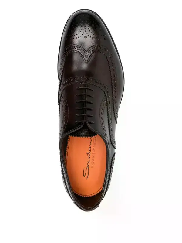 Santoni Leather Brogue Oxford Shoes - Black