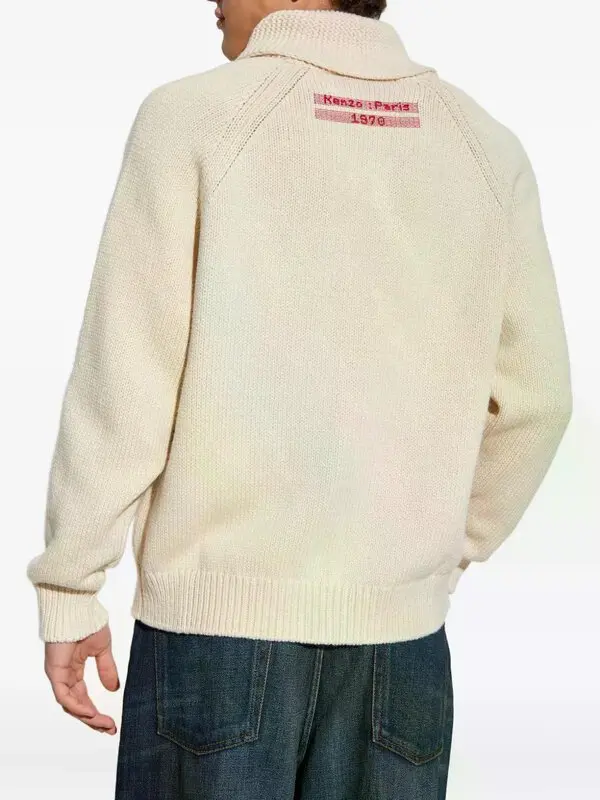 Kenzo Eiffel Tower And Mount Fuji Embroidered Wool Cardigan