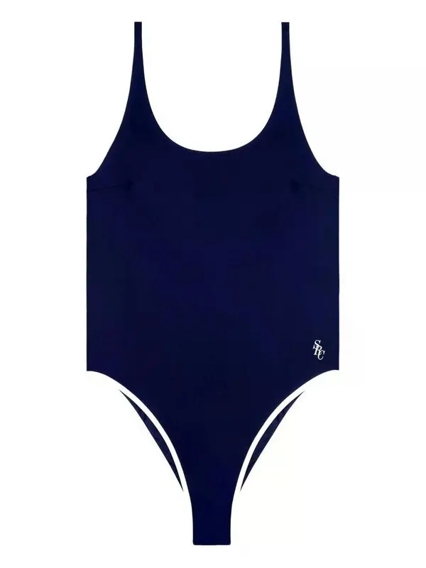 SPORTY & RICH Carla Scoop-neck Contrast-trim Swimsuit - Blue
