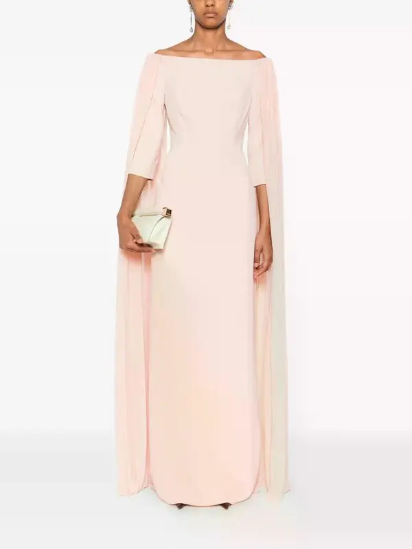 Nicole Miller Cape Long-sleeve Maxi Dress - Pink