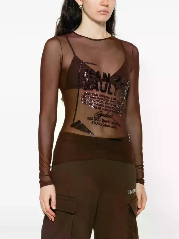 JEAN PAUL GAULTIER Sequin-embellished Mesh Top - Brown