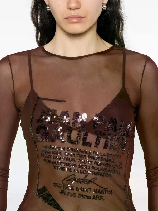 JEAN PAUL GAULTIER Sequin-embellished Mesh Top - Brown