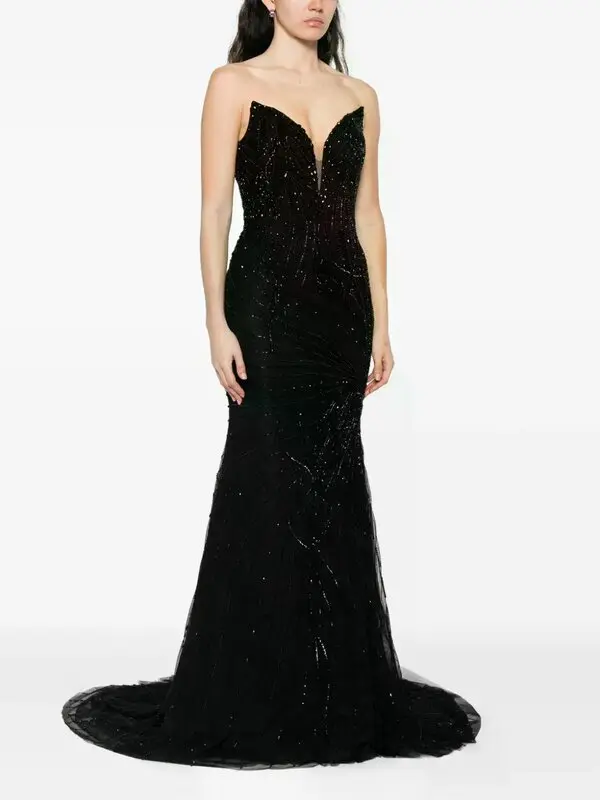 knee length dresses for ladies Strapless Asymmetrical Fishtail Maxi Dress with Flowing Ribbons for Evening  Events