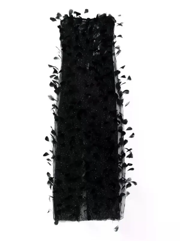 NISSA Feather-embellished Tulle Maxi Dress - Black