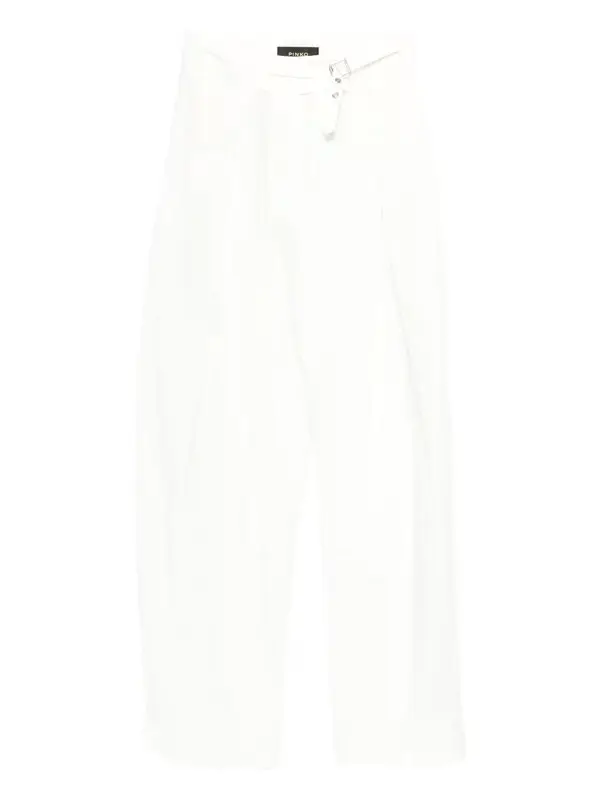 Pinko Pleated Belted Straight Trousers - White