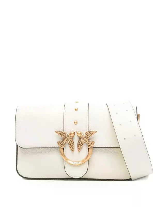 Pinko Love Birds Leather Shoulder Bag - Neutrals