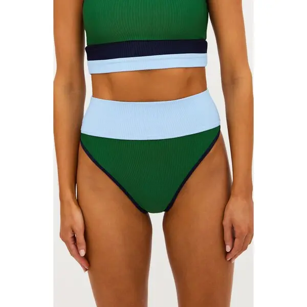 Beach Riot Emmy High-waist Rib Bikini Bottoms - Ivy Colorblock