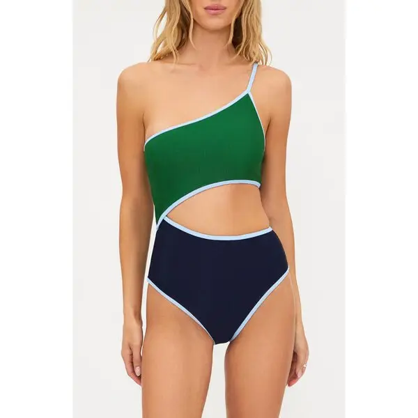 Beach Riot Liora Colorblock Rib One-piece Swimsuit - Ivy Colorblock