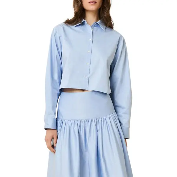 Solid & Striped The Cropped Avril Button-up Shirt - Open Water