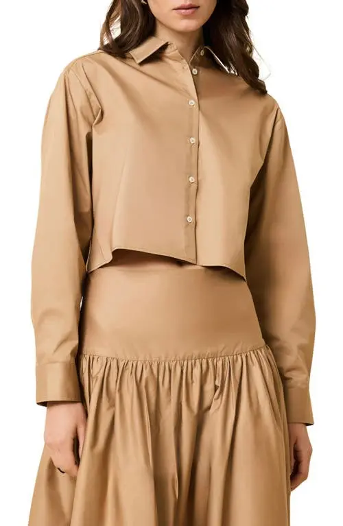 Solid & Striped The Cropped Avril Button-up Shirt - Camel
