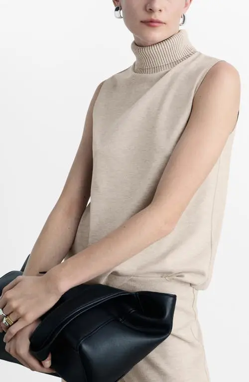 Mango Sleeveless Turtleneck Sweater - Beige
