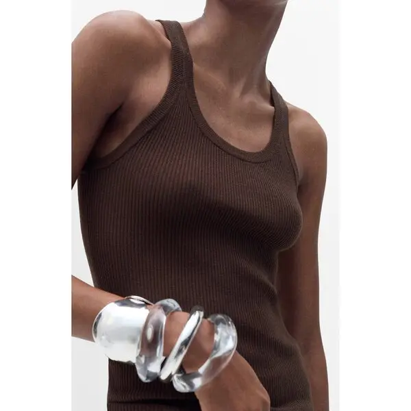 Mango Ribbed Knit Sweater Tank - Chocolate