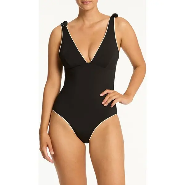 SEA LEVEL Babylon Knotted Strap One-piece Swimsuit - Black