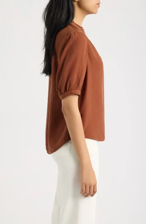 CLOTH & STONE Puff Sleeve Half Placket Top - Cinnamon Dust