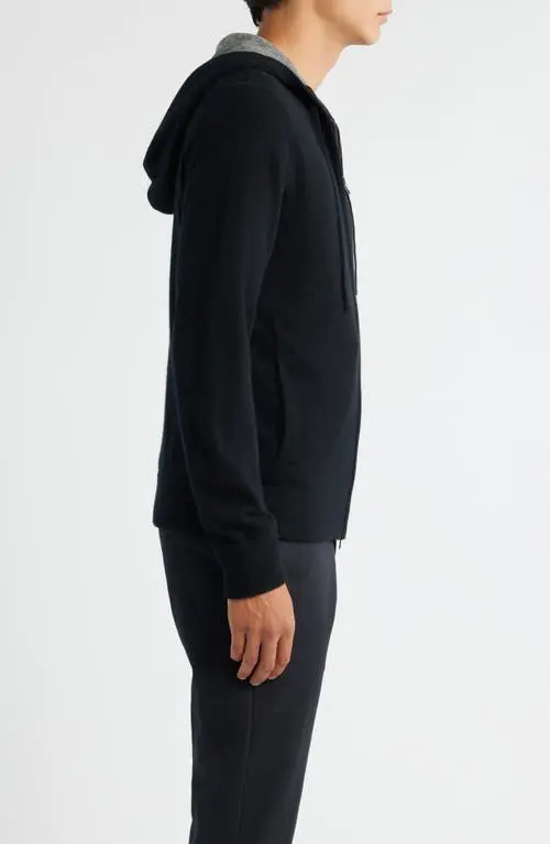 Vince Cashmere Zip Hoodie Sweater - Black/medium Heather Grey