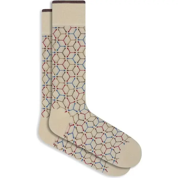 Bugatchi Geo Pattern Mercerized Cotton Blend Dress Socks - Sand