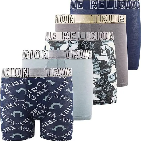 True Religion Boxer Briefs Pack Of 5 - Mint/grey/black