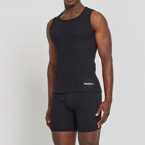True Religion Ribbed Cotton Tank Top 5 Pack - Black