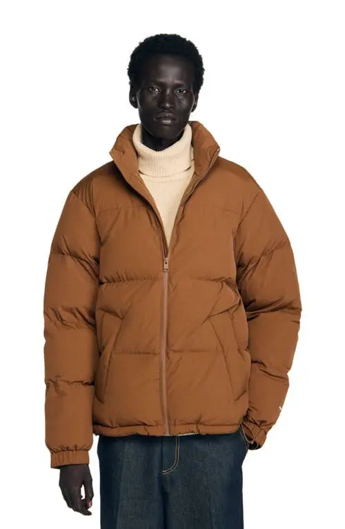 Sandro Technical Fabric Puffer Jacket - Cognac