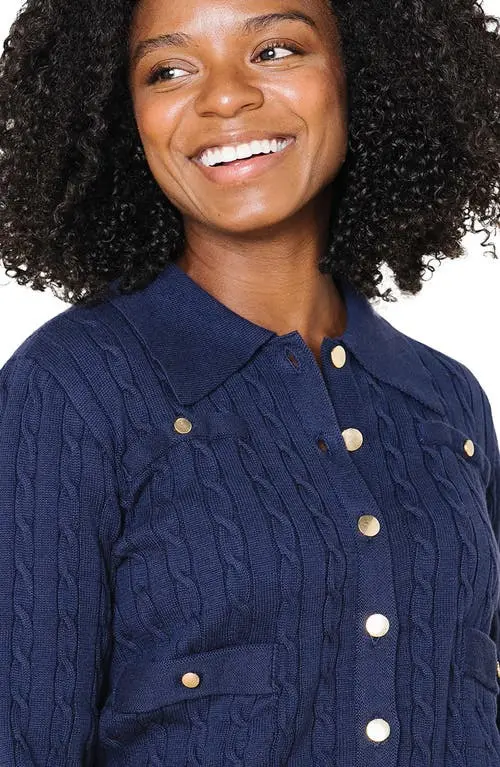 HOPE & HENRY Organic Cable Knit Collared Cardigan Sweater