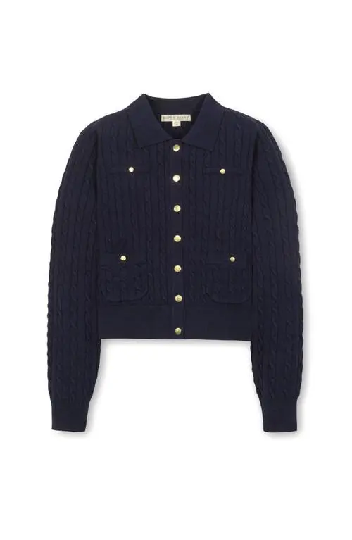 HOPE & HENRY Organic Cable Knit Collared Cardigan Sweater
