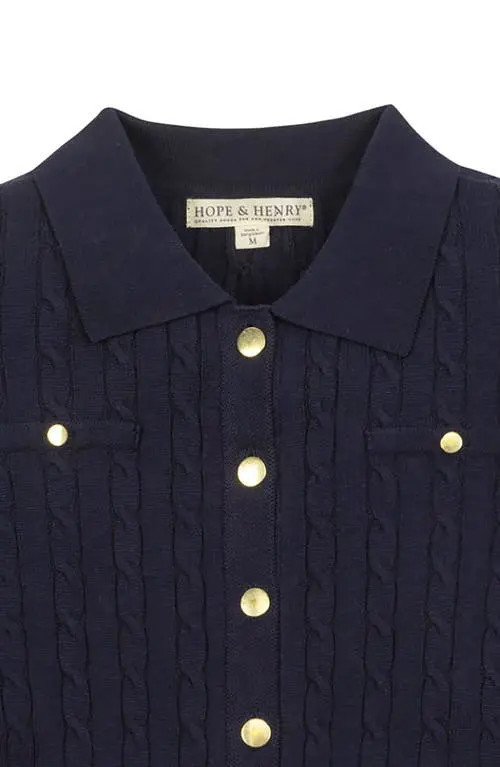 HOPE & HENRY Organic Cable Knit Collared Cardigan Sweater