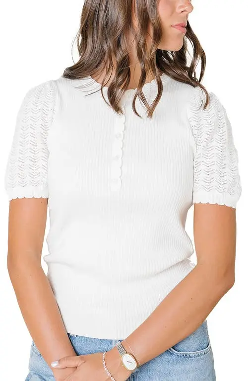 HOPE & HENRY Organic Pointelle Sleeve Henley Sweater