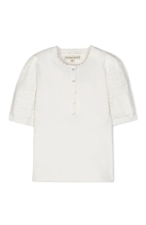 HOPE & HENRY Organic Pointelle Sleeve Henley Sweater