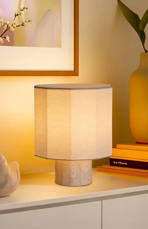 BRIGHTECH Cleo 10" Travertine Natural Stone Led Table Lamp