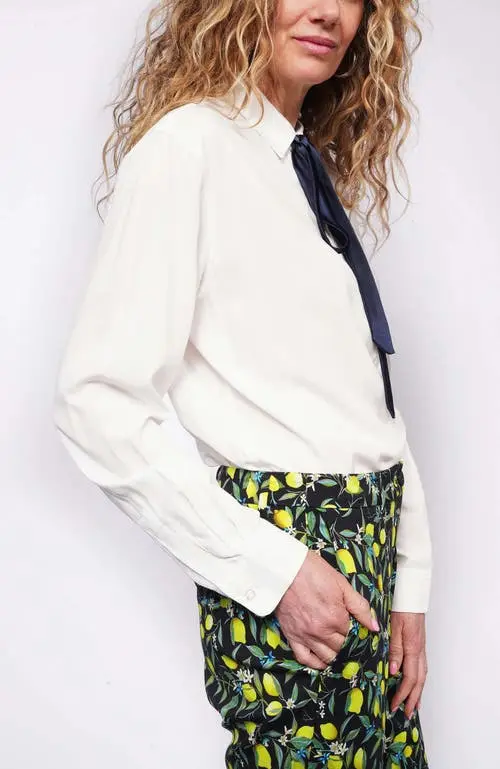 WILDFANG The Empower Long Sleeve Bow Button-up - White/navy