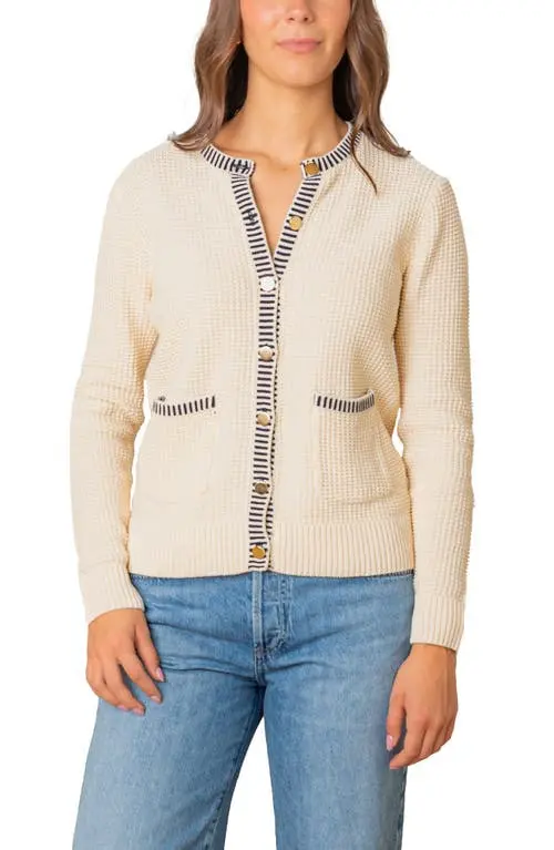 HOPE & HENRY Organic Tweed Stitch Sweater Cardigan - Ivory Tweed