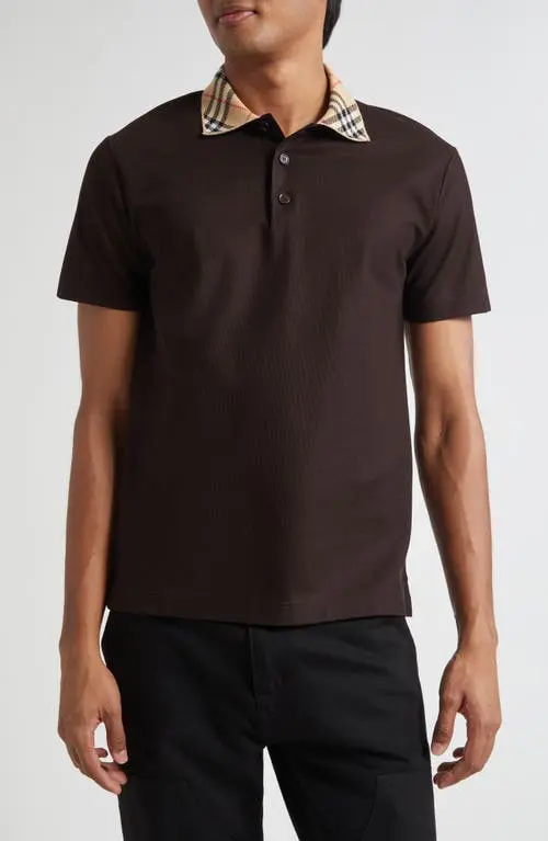 Burberry Evan Check Collar Cotton Piqué Polo