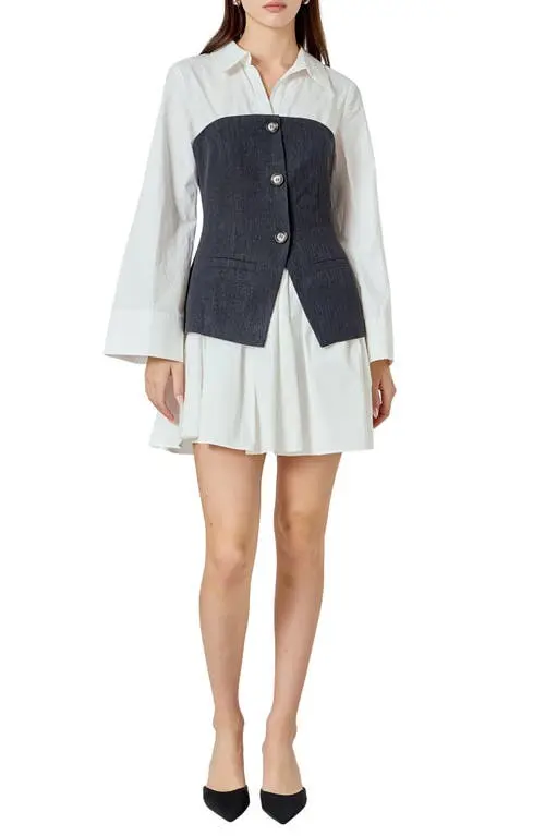 Endless Rose Mixed Media Long Sleeve Minidress - Black
