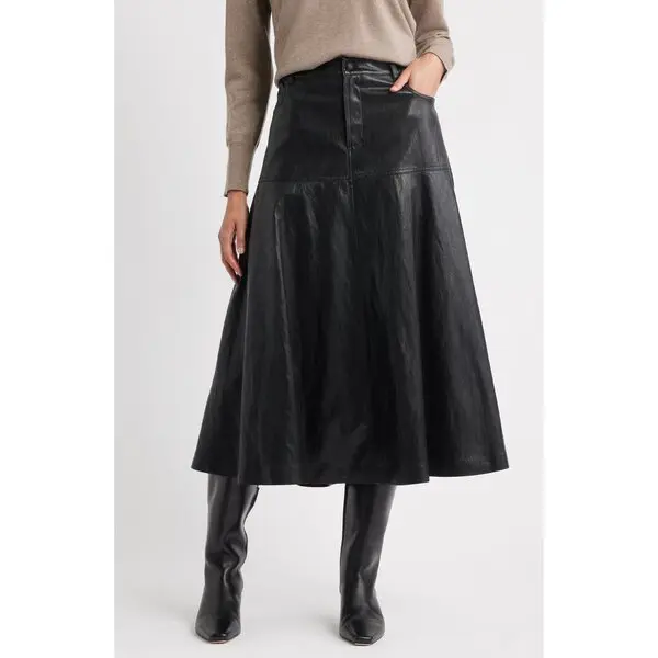 Kobi Halperin Rhea Faux Leather Midi Skirt - Black