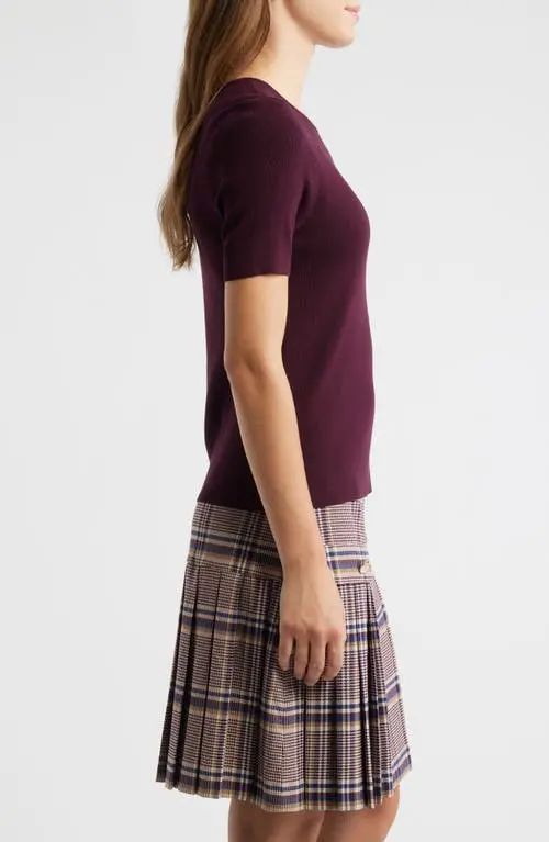 TAHARI ASL Fine-gauge Short Sleeve Sweater - Plum