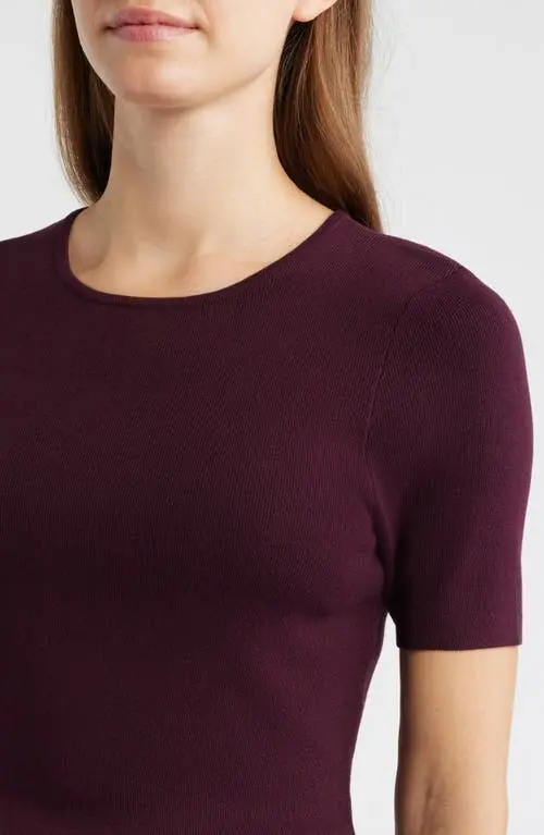 TAHARI ASL Fine-gauge Short Sleeve Sweater - Plum