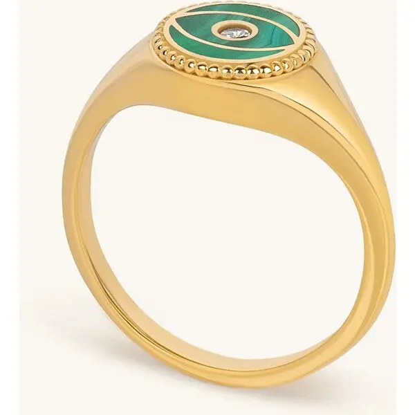 KARMA AND LUCK Soul’s Transformation Evil Eye Malachite Ring - Gold/breen
