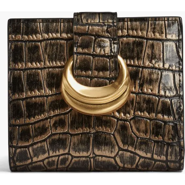 Donna Karan New York Valley Stream Metallic Croco Small Wallet - Black/gold